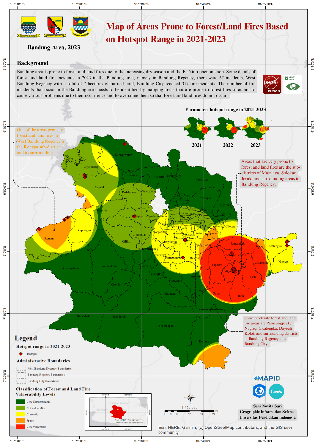 Map of Areas Prone to Forest/Land Fires Based on Hotspot Range in 2021 ...